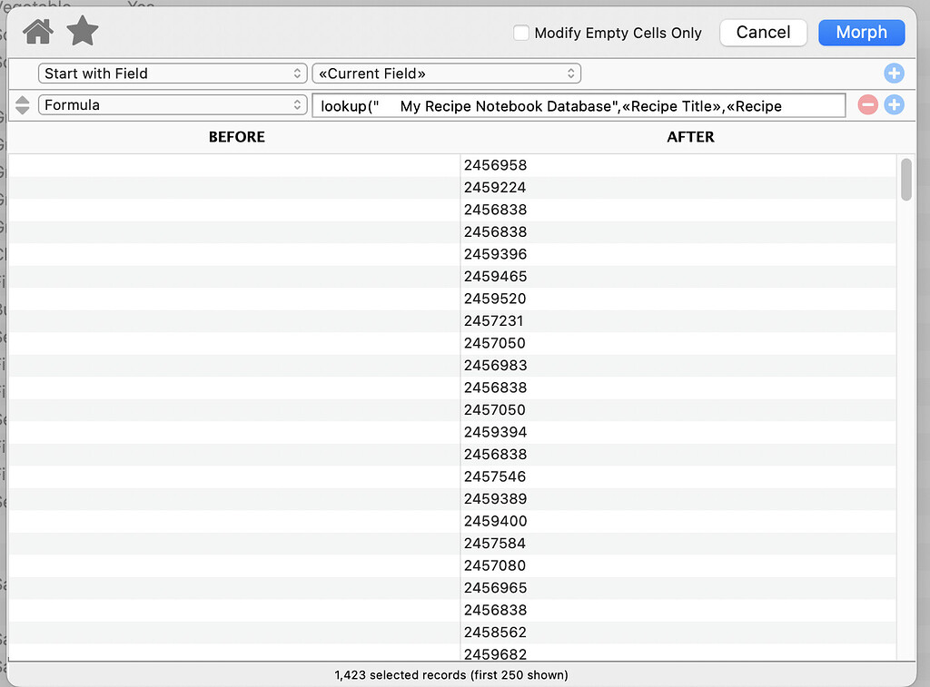 Morph Field does not work with Lookup( function using Help----Relational Workshop Menu/Sub Menu ...